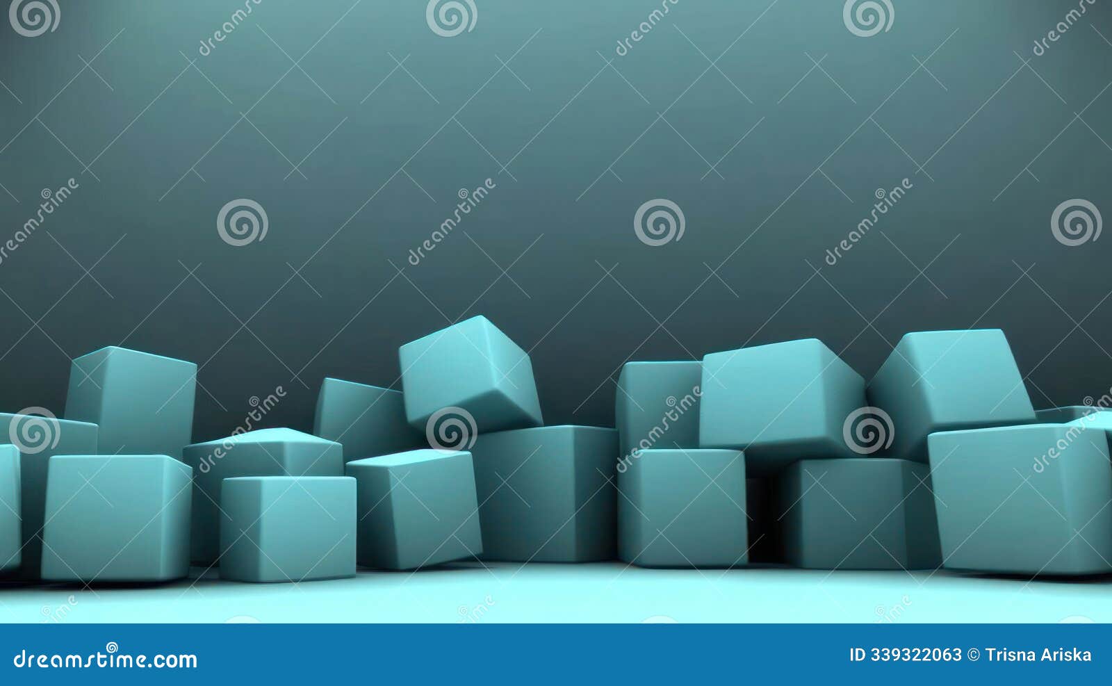 A Collection of Teal Cubes Scattered on a Smooth Surface, Creating a ...