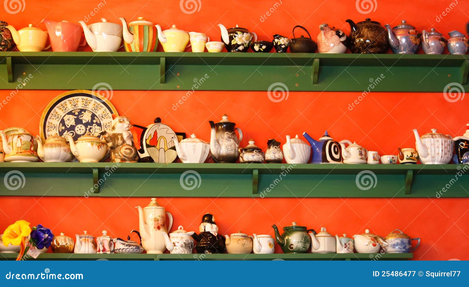 Collection of Teapots on Shelf Stock Image - Image of decoration ...