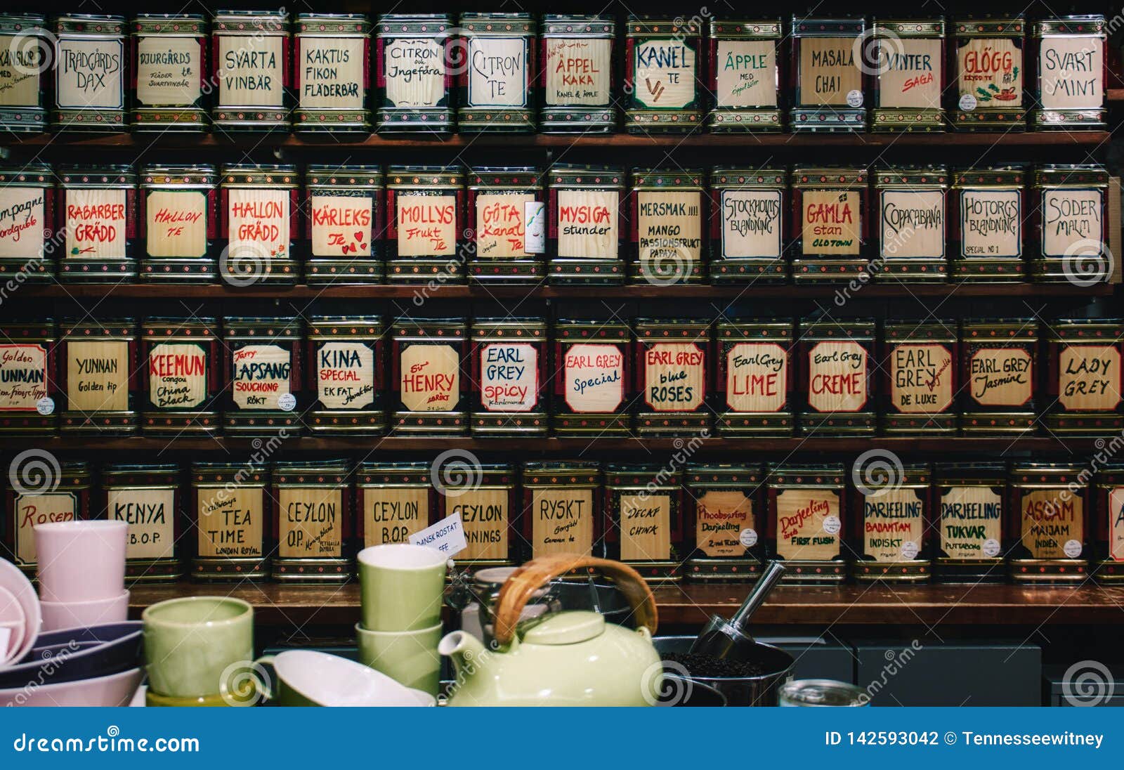 A Collection of Teas on Display in a Shop Stock Photo - Image of ...