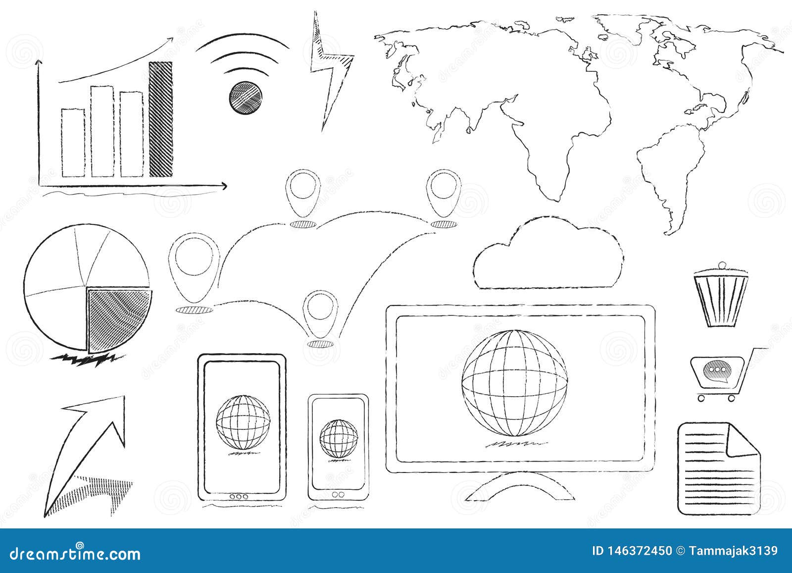 Globalization And Geo Location Concept With Glowing White Pinpoints ...