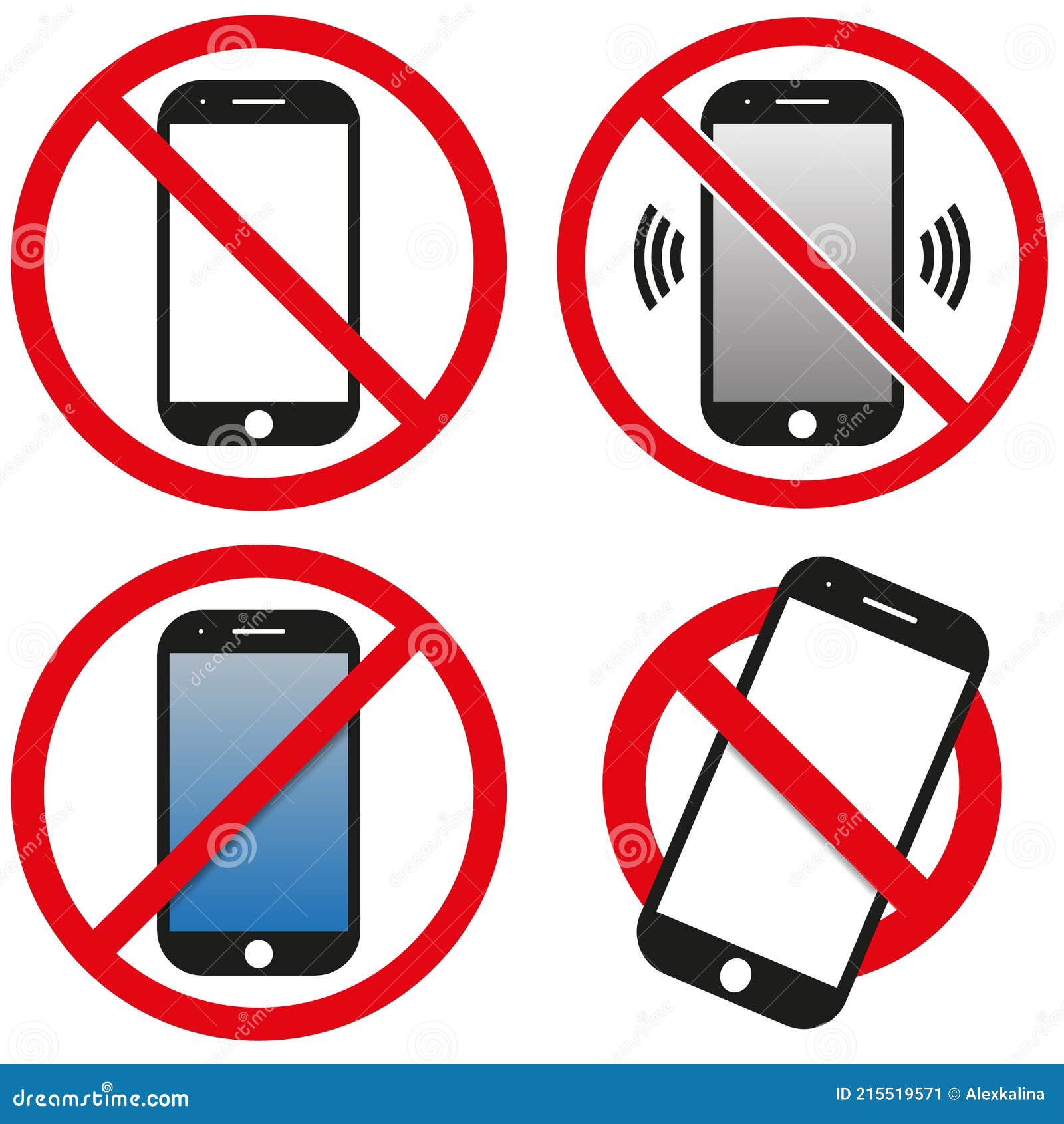 Collection of Telephone Warning Stop Sign Icon. Phone Turn Off. Set of ...