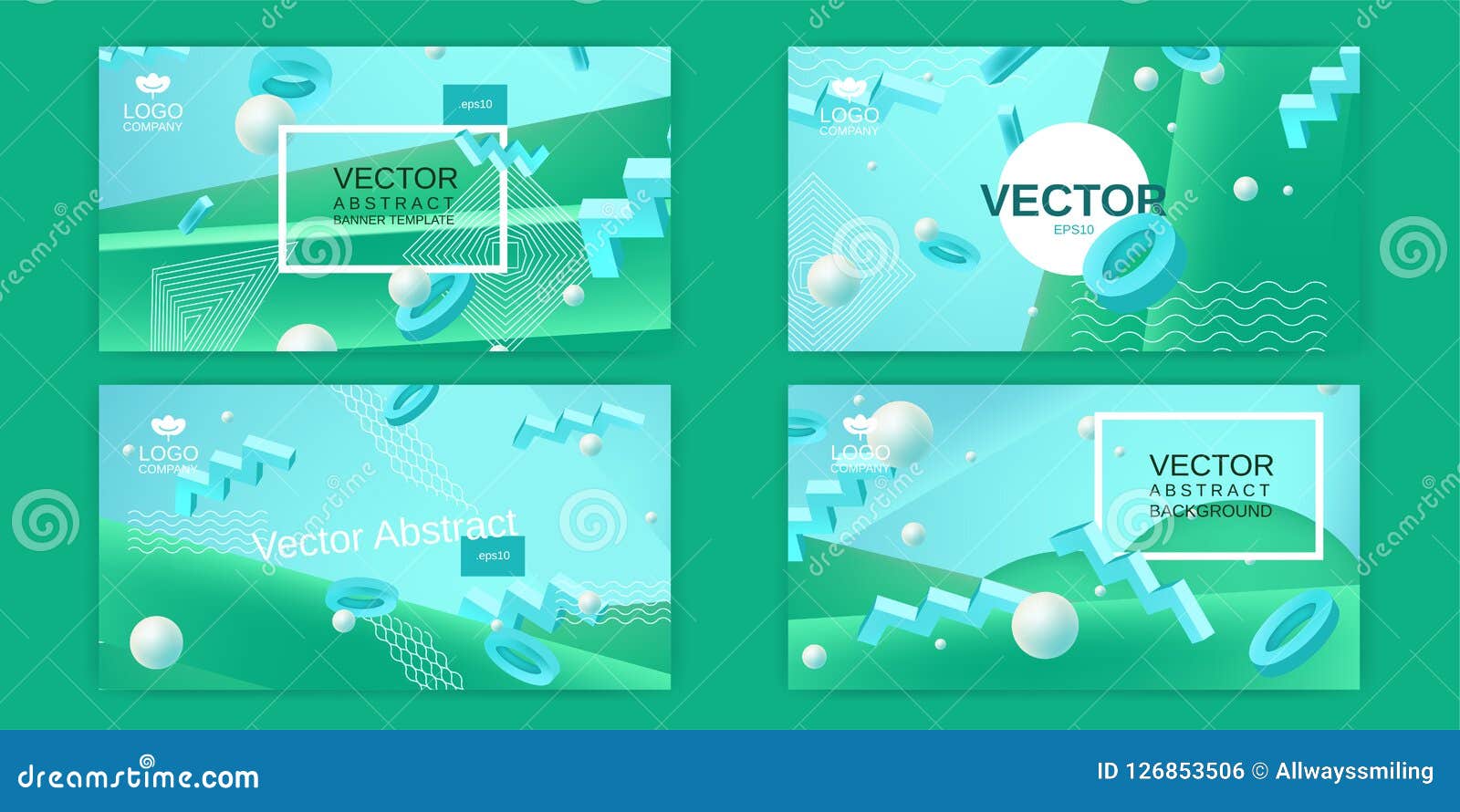 Vector Abstract Banners Set in Blue and Green Colors Stock Vector ...
