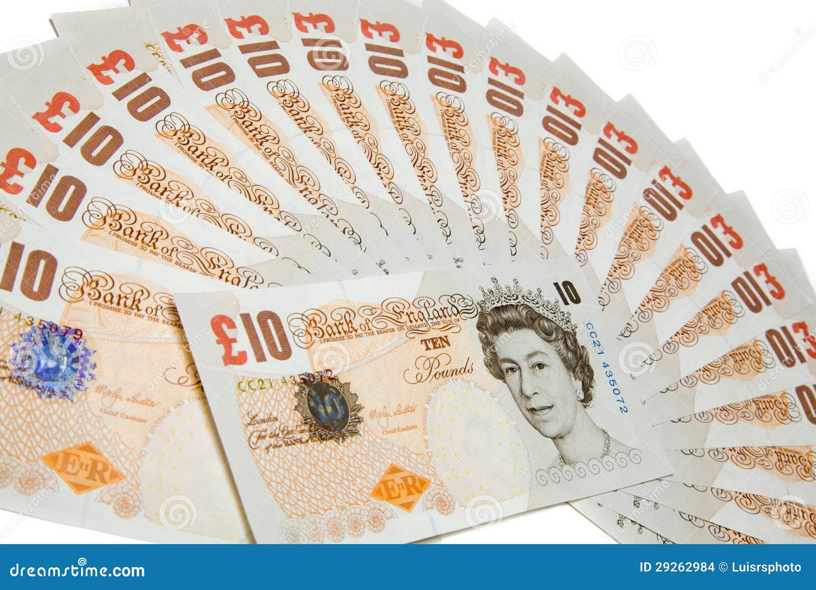 Collection of Ten Pounds Notes on White Editorial Stock Image - Image ...