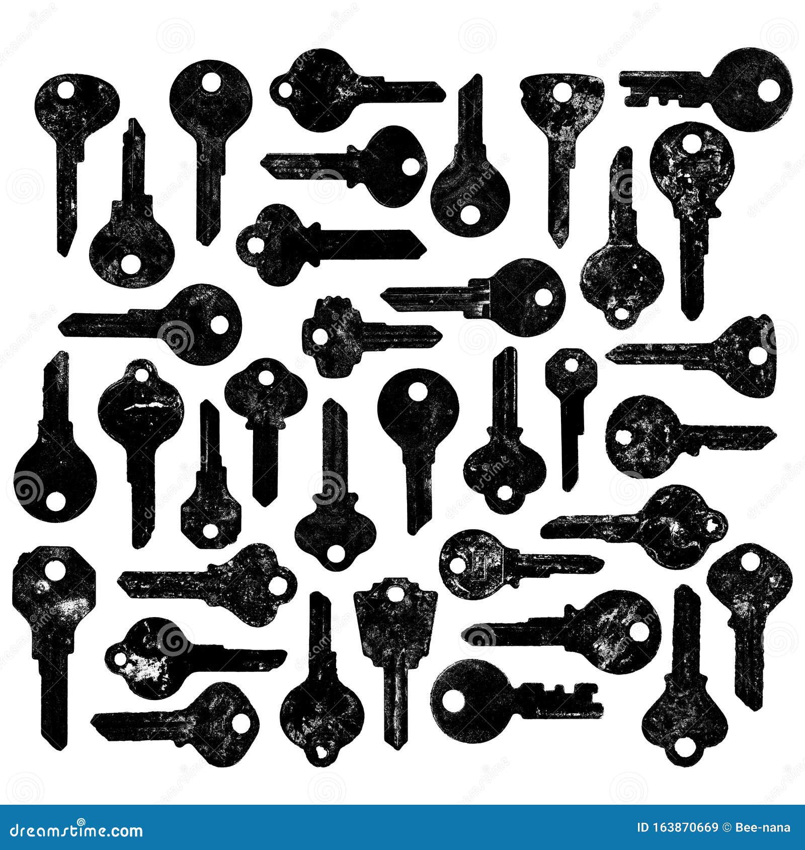 Collection of Textured Key Illustrations Isolated on a White Background ...