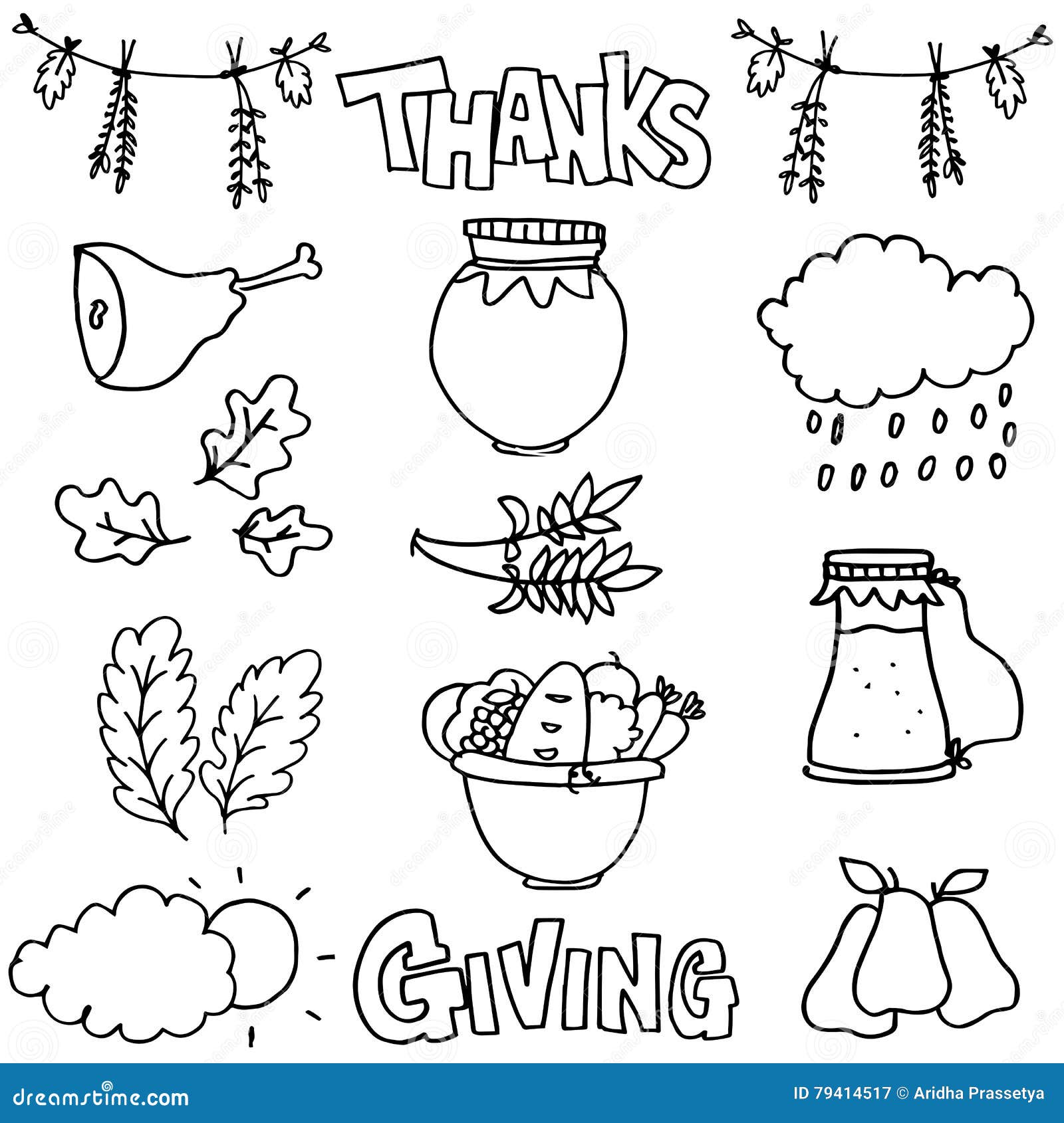 Collection Thanksgiving Set of Doodles Stock Vector - Illustration of ...