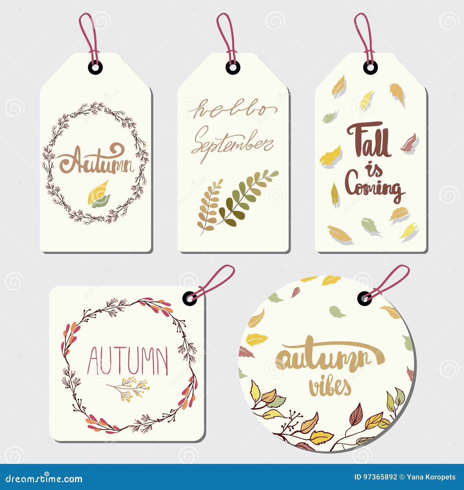 A Collection of Themed Lable with Leaves Stock Vector - Illustration of ...