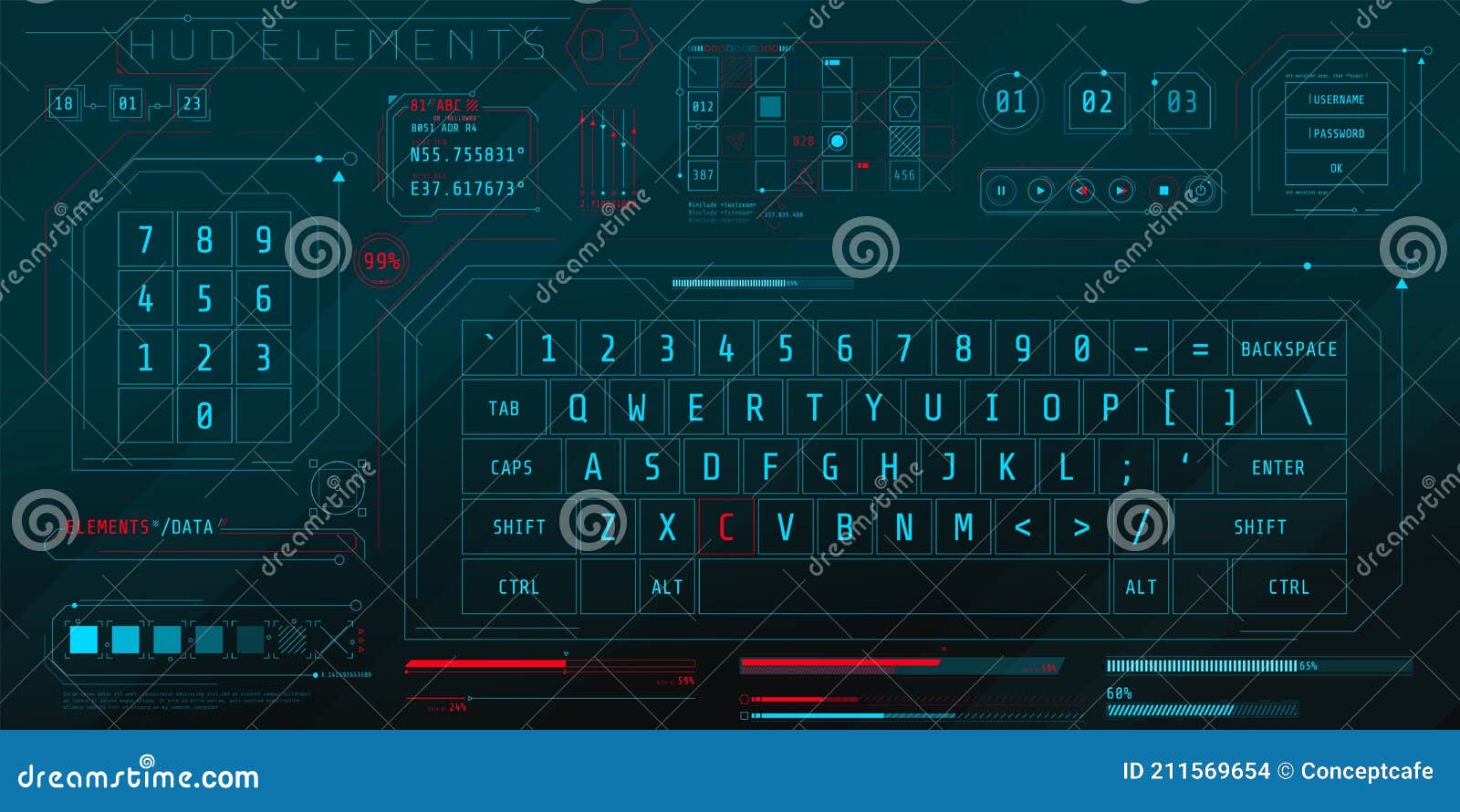 A Set of HUD Keyboards Elements for a Futuristic Interface. Stock ...
