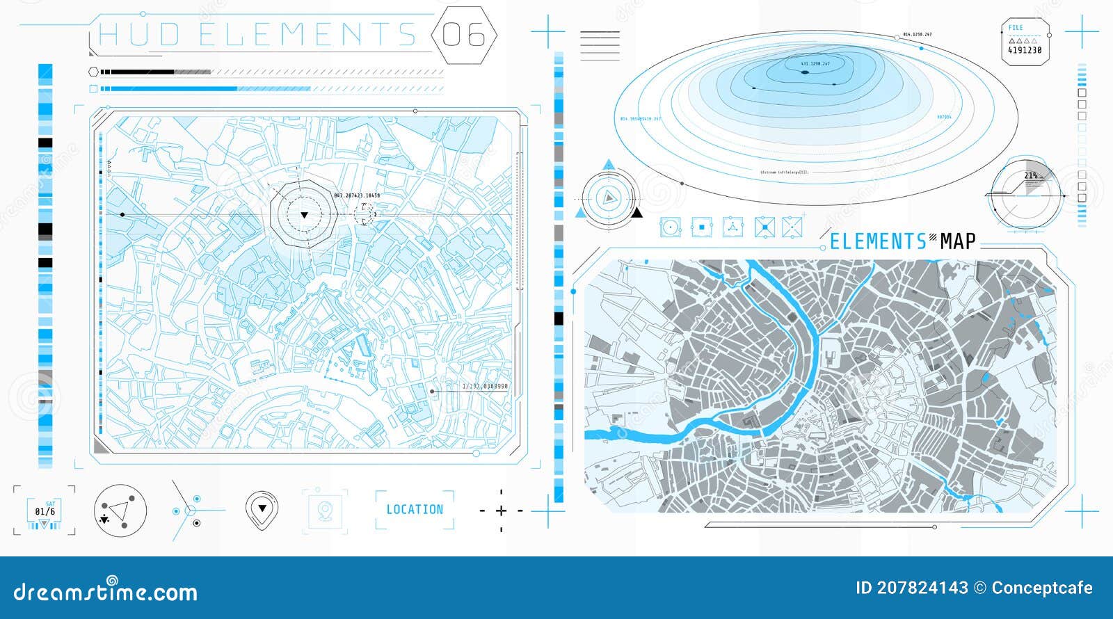 A Set of HUD Maps Elements for a Futuristic Interface. Stock ...