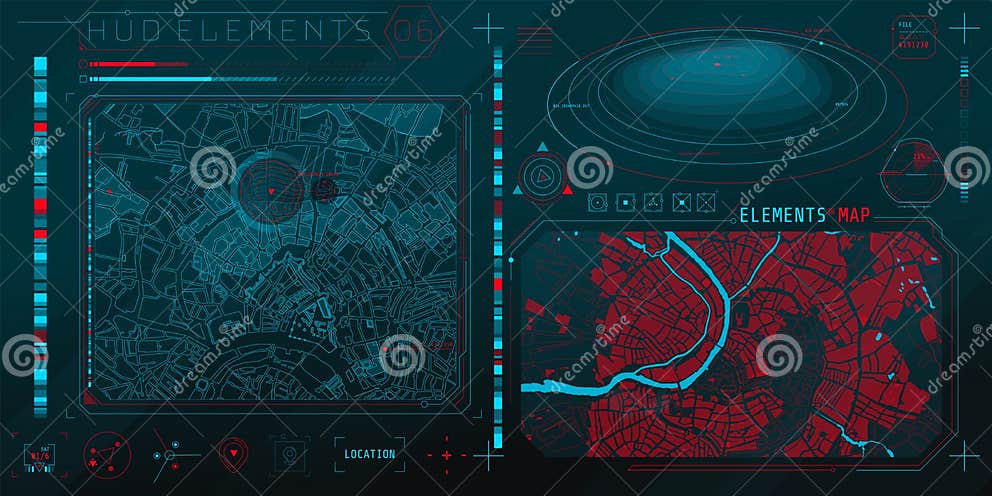 A Set of HUD Maps Elements for a Futuristic Interface. Stock Vector ...