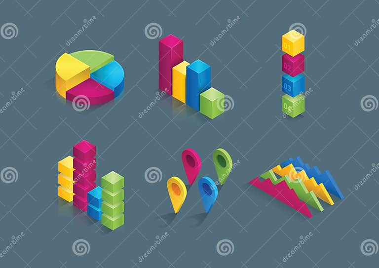 Collection of Three Dimensional Elements. Vector Illustration ...