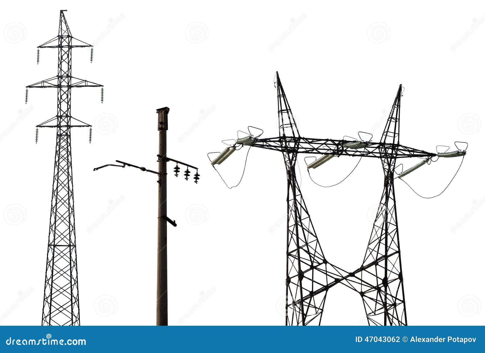 Collection of Three Electrical Pylons on White Stock Photo - Image of ...