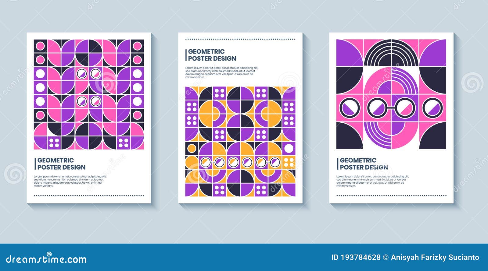 Collection of Three Modern Abstract Poster Design with Geometric Shape ...