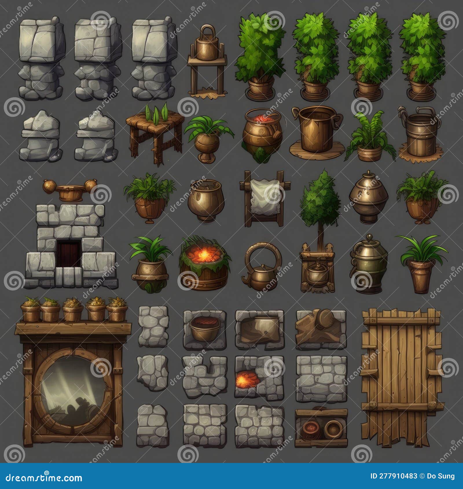 Collection of Tiles for 2D Game Stock Illustration - Illustration of ...