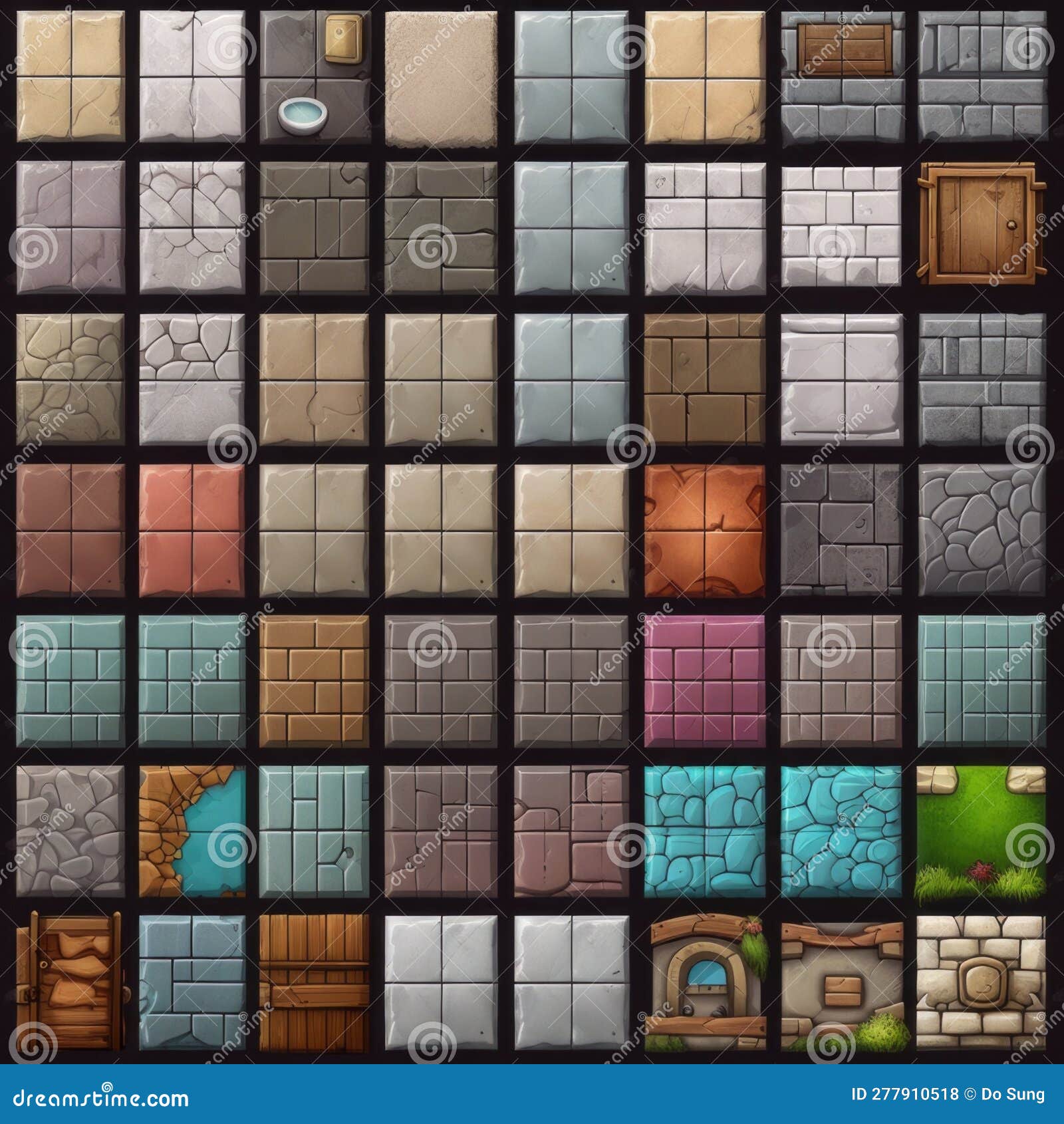 Collection of Tiles for 2D Game Stock Illustration - Illustration of ...