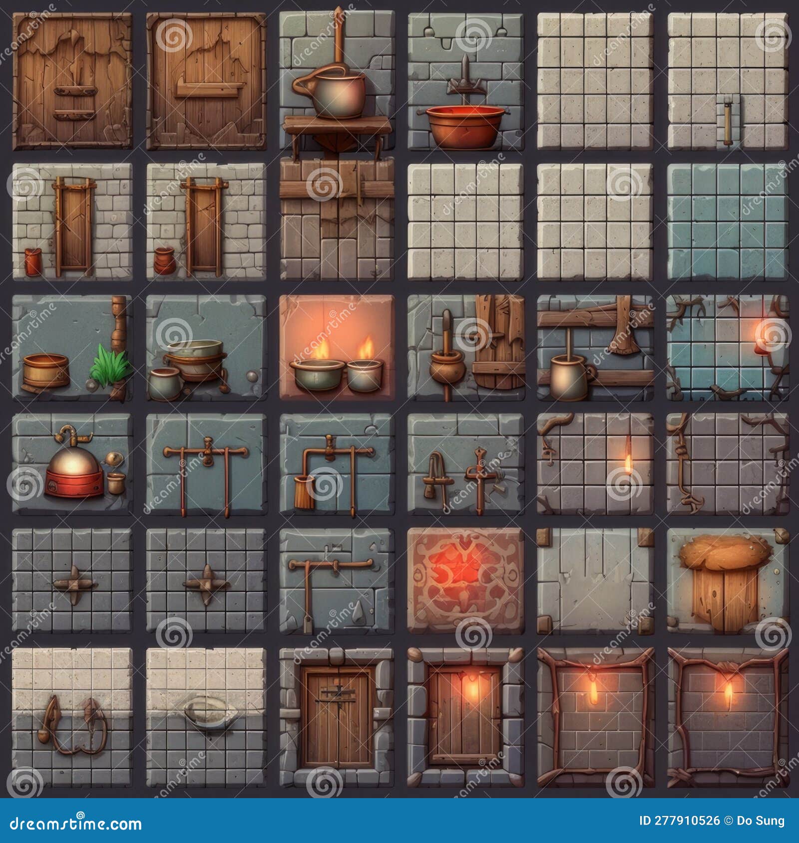 Collection of Tiles for 2D Game Stock Illustration - Illustration of ...