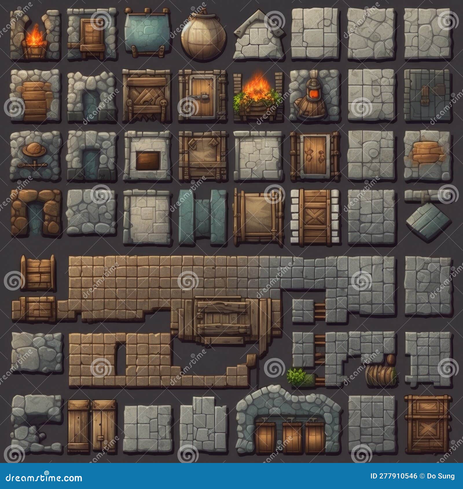 Collection of Tiles for 2D Game Stock Illustration - Illustration of ...