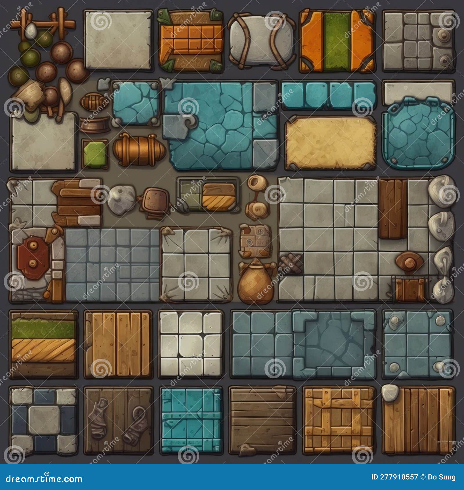 Collection of Tiles for 2D Game Stock Illustration - Illustration of ...