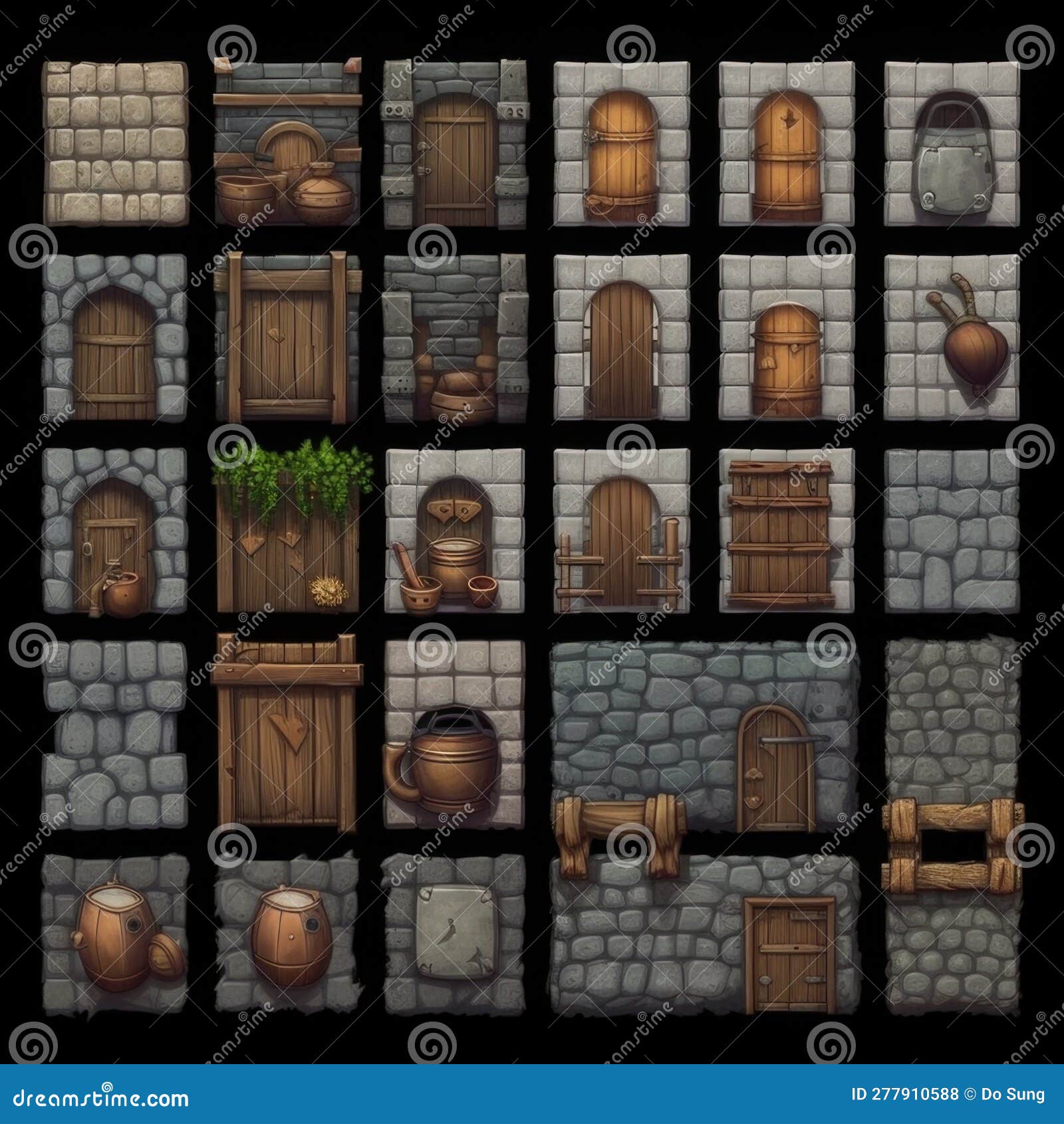 Collection of Tiles for 2D Game Stock Illustration - Illustration of ...