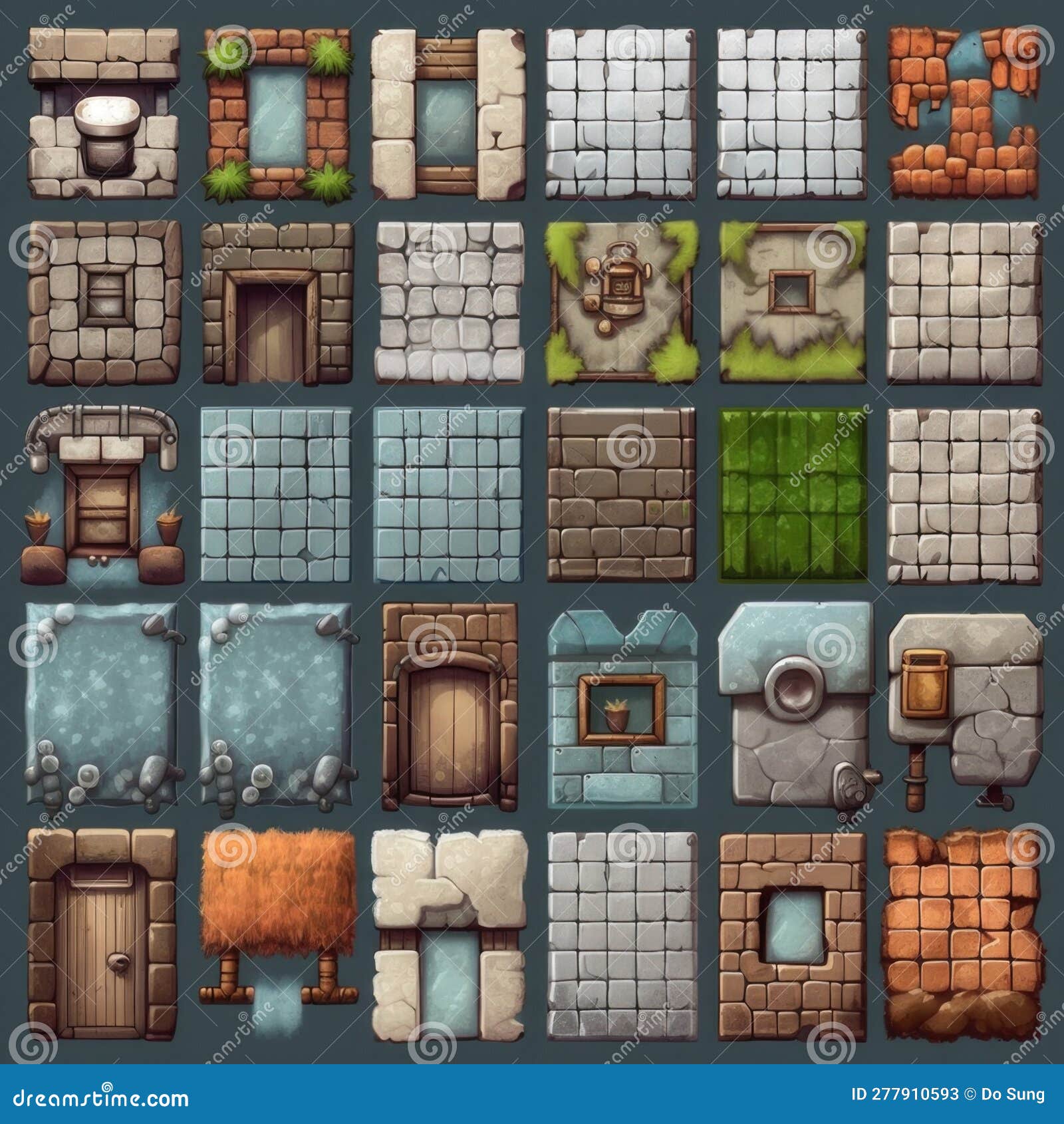 Collection of Tiles for 2D Game Stock Illustration - Illustration of ...