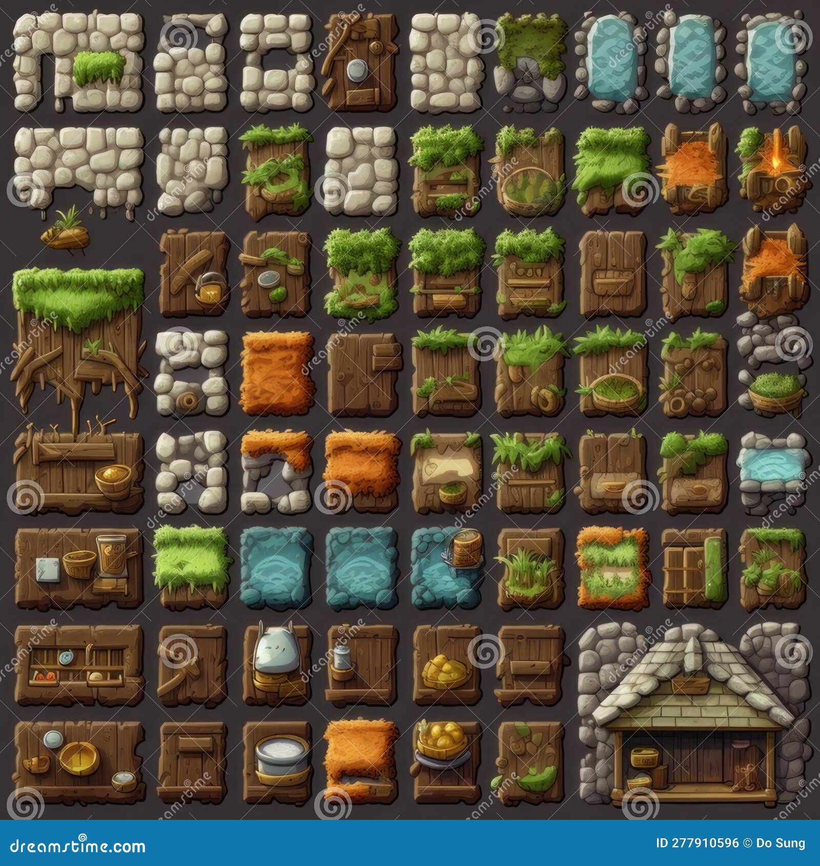 Collection of Tiles for 2D Game Stock Illustration - Illustration of ...