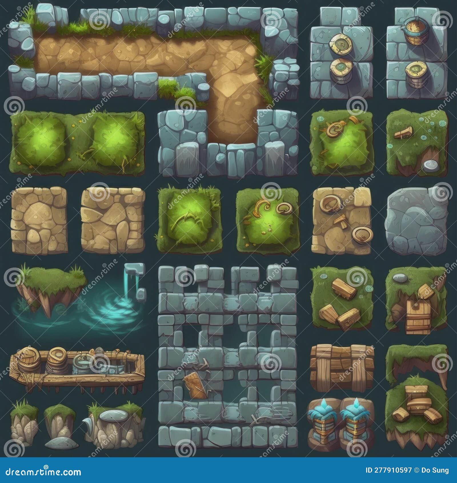Collection of Tiles for 2D Game Stock Illustration - Illustration of ...