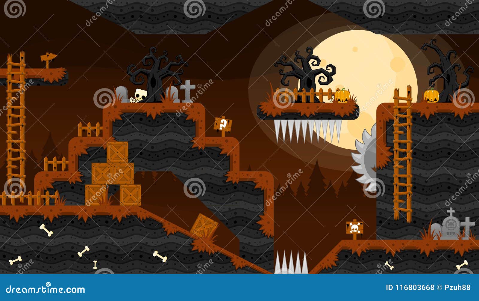 Scary Graveyard Platformer Tileset Stock Vector - Illustration of ...