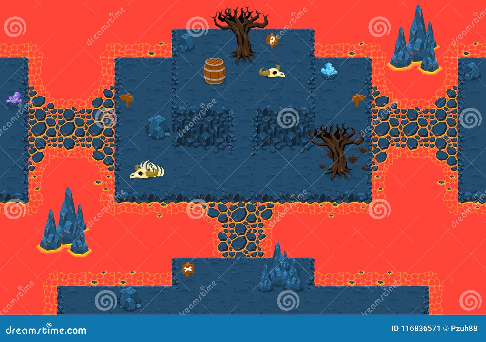 Lava Cave Top Down Game Tileset Stock Vector - Illustration of dead ...