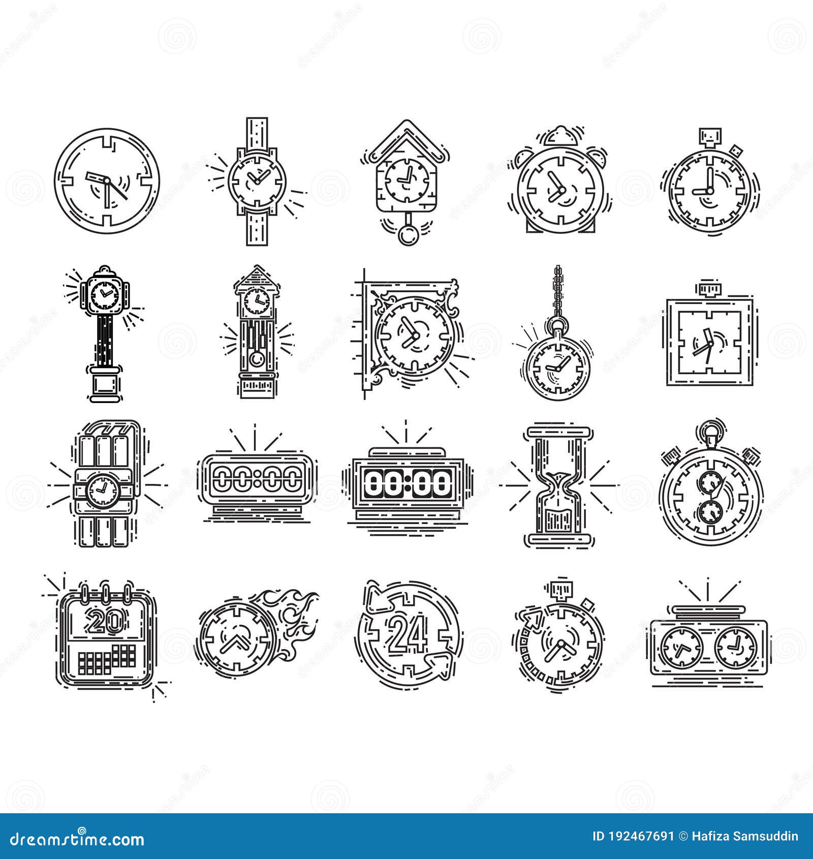 Collection of Timepiece Icons. Vector Illustration Decorative Design ...