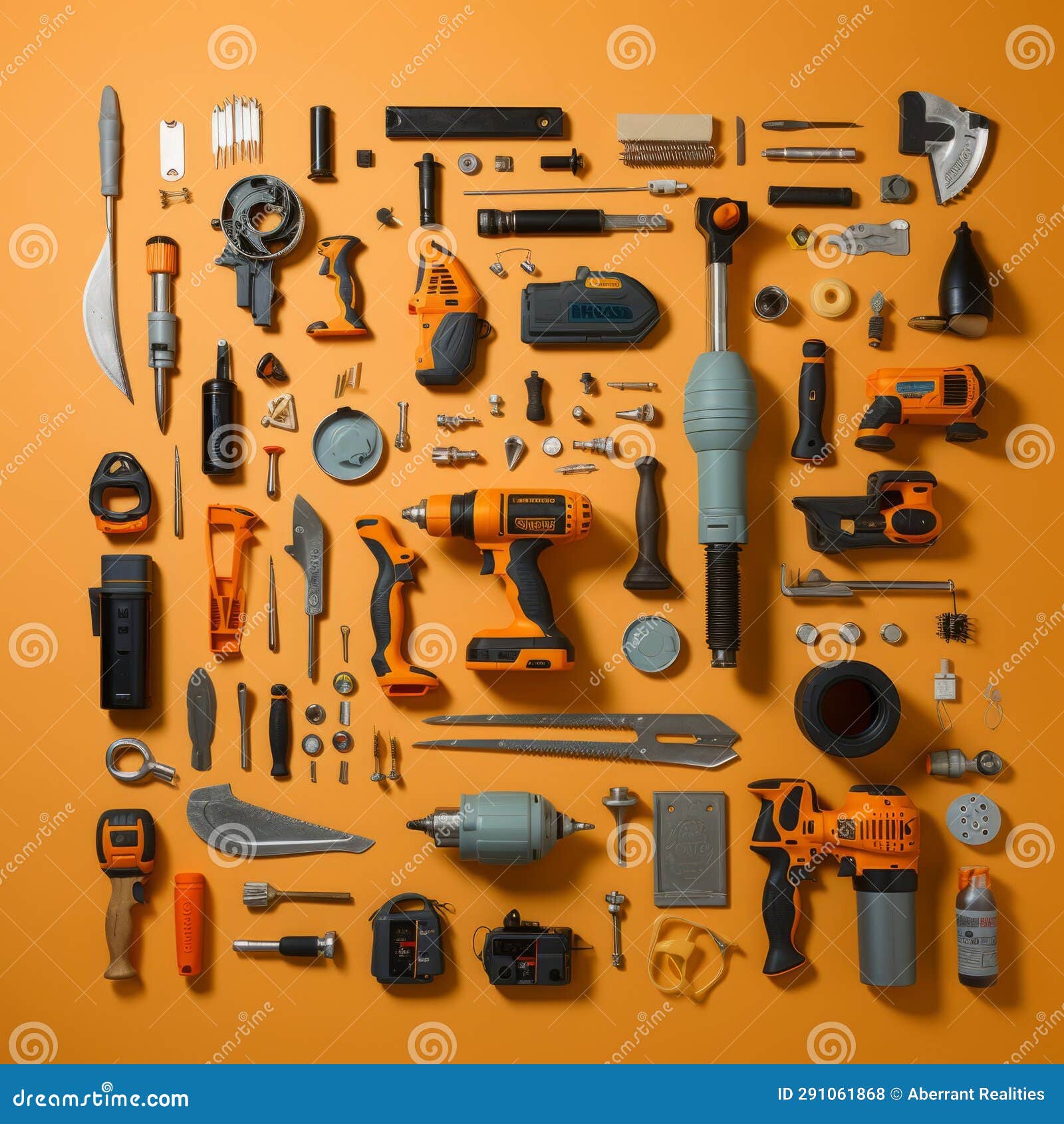 A Collection of Tools Arranged on an Orange Background Stock ...