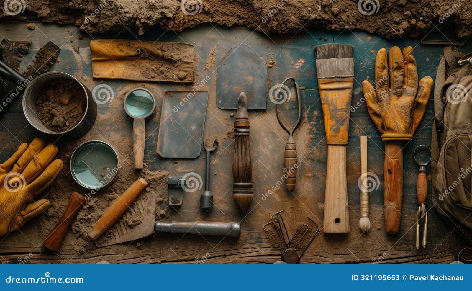A Collection of Tools Used for Archaeological Excavation, Laid Out on a ...