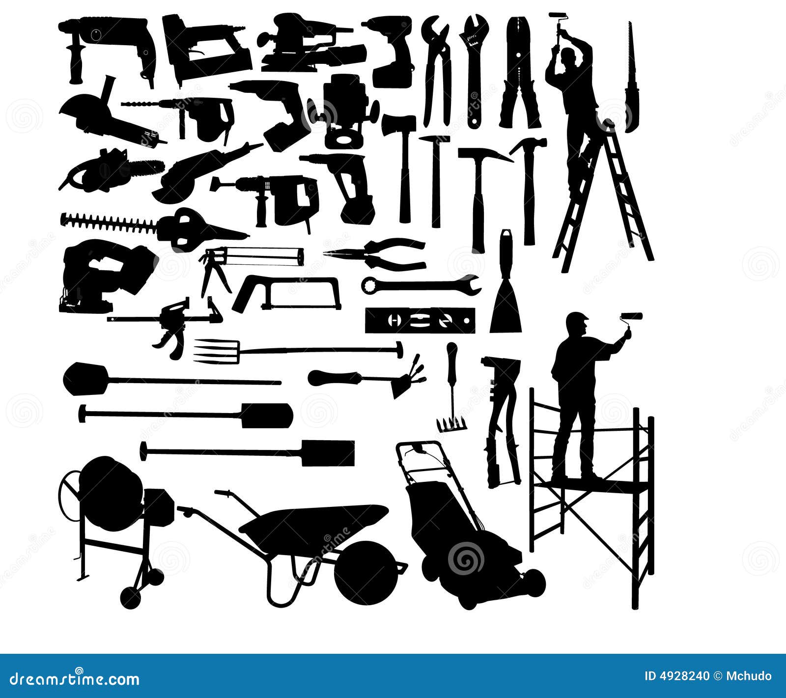 Collection Tools and Workers Stock Vector - Illustration of concrete ...