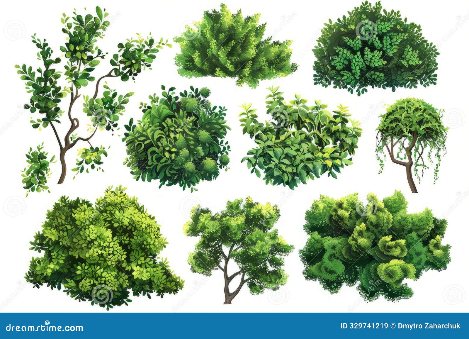 Collection of Topiary Bushes in Various Shapes and Sizes, Isolated on ...