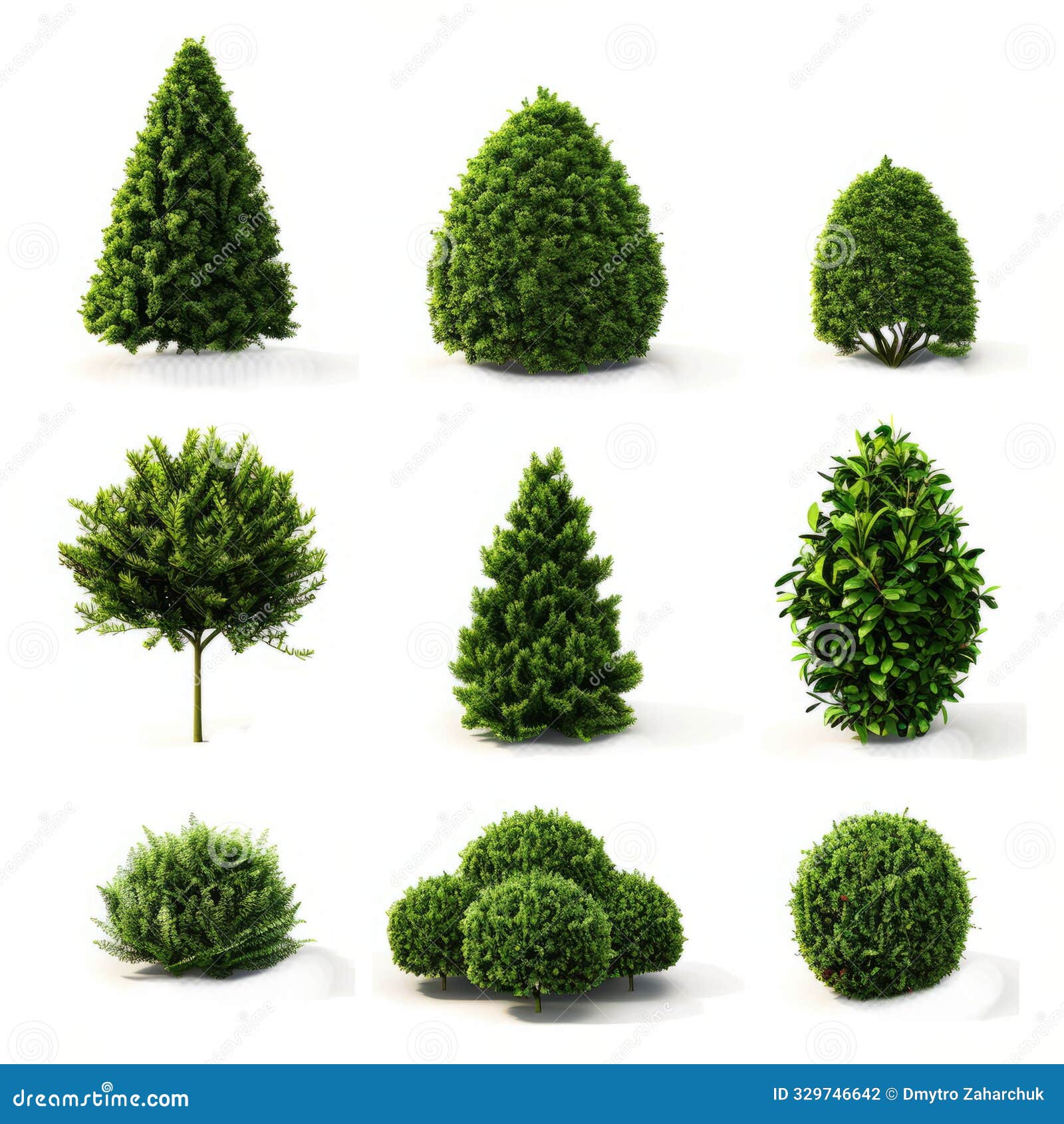 Collection of Topiary Bushes in Various Shapes and Sizes, Isolated on ...