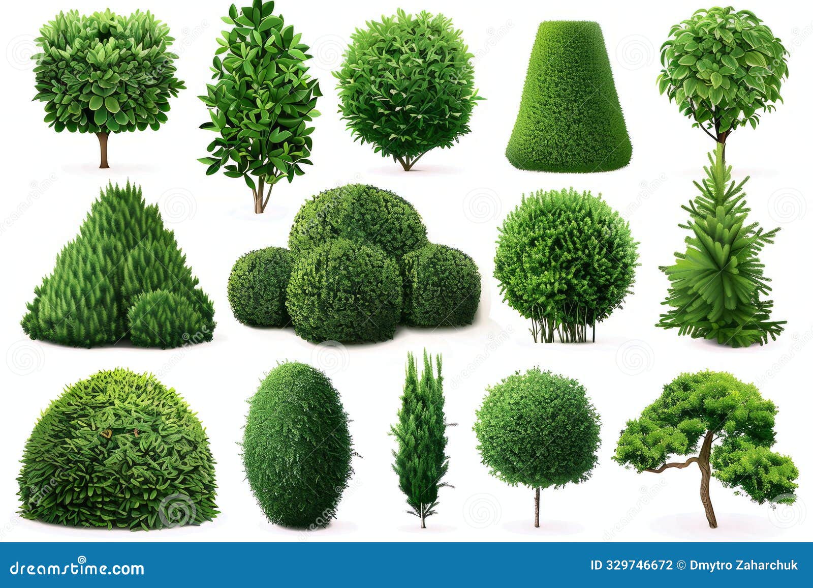 Collection of Topiary Bushes in Various Shapes and Sizes, Isolated on ...