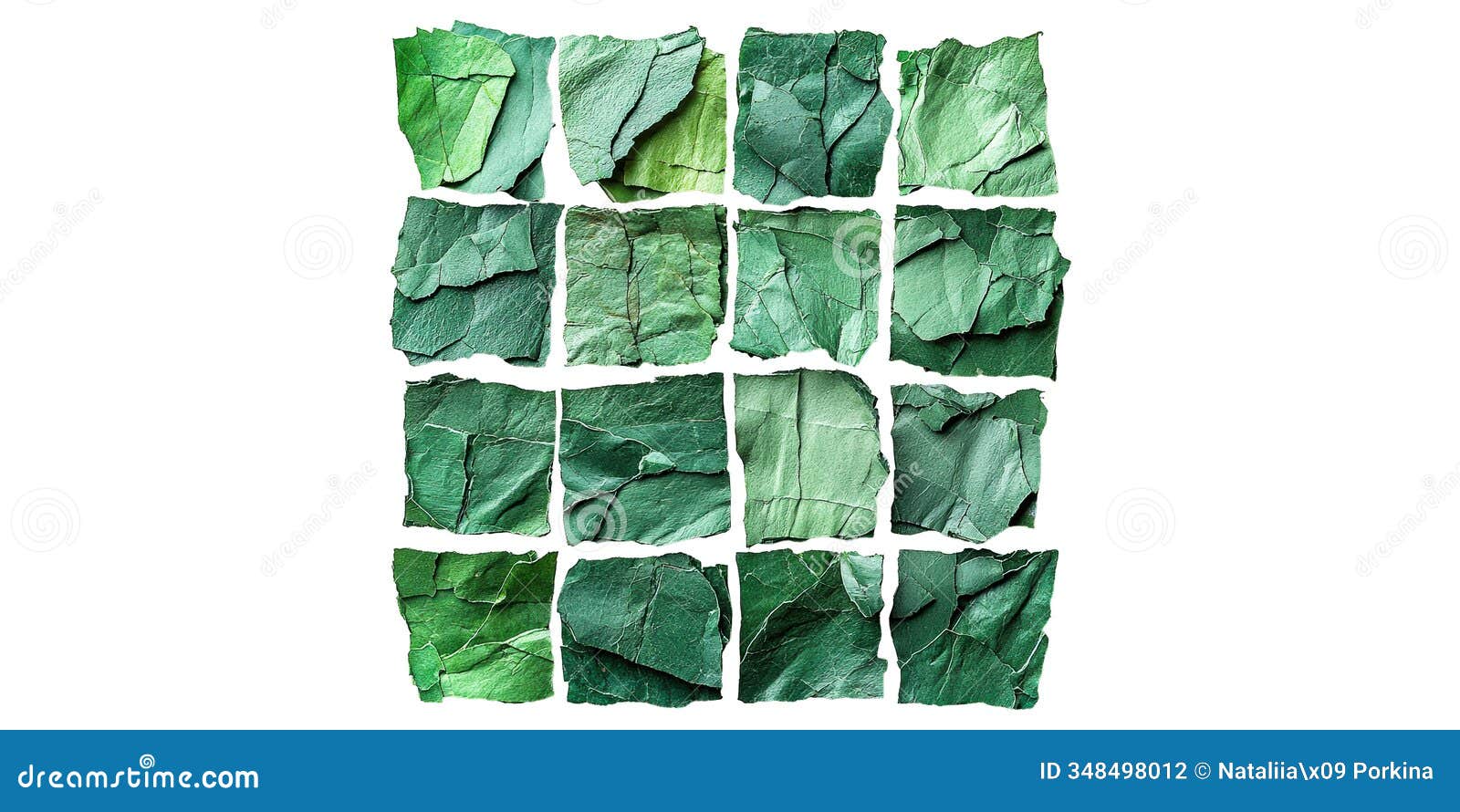 Collection of Torn Green Papers Arranged in Grid Isolated on ...