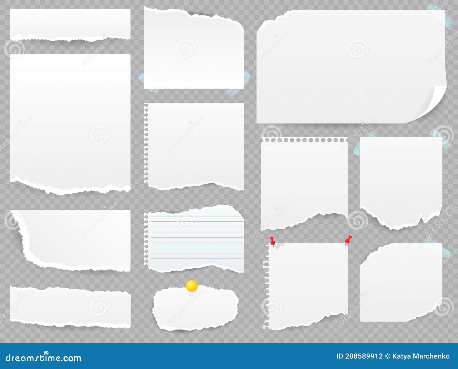 Collection of Torn Note Sheets with Notepad Isolated on Transparent ...