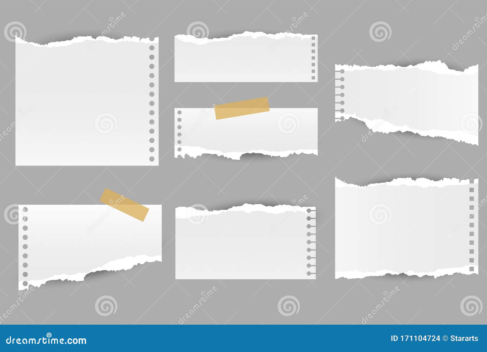 Collection Of Torn Ripped Paper Notes Sheets Vector Illustration ...