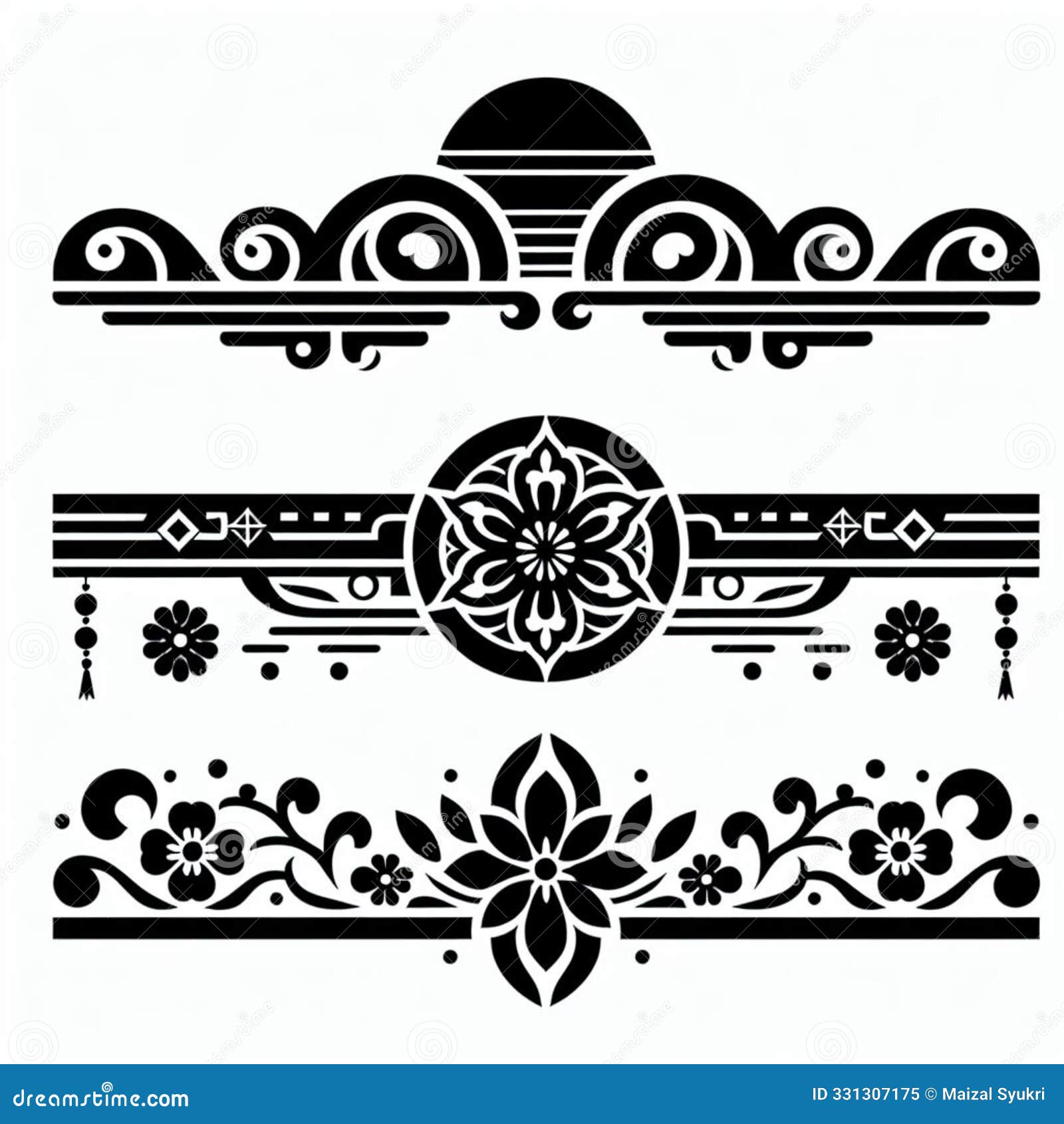 Black and White Traditional Asian Patterns Featuring Nature and ...