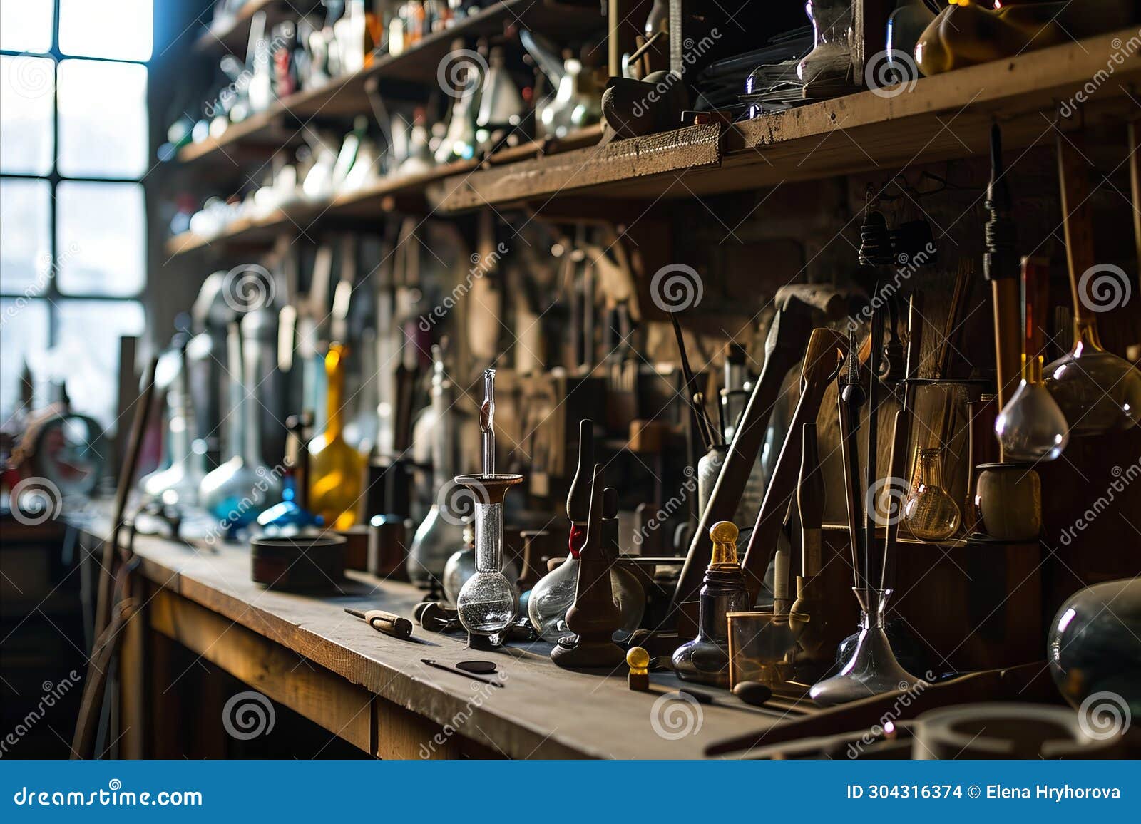 Collection of Traditional Glassblowing Tools in a Workshop Stock Photo ...