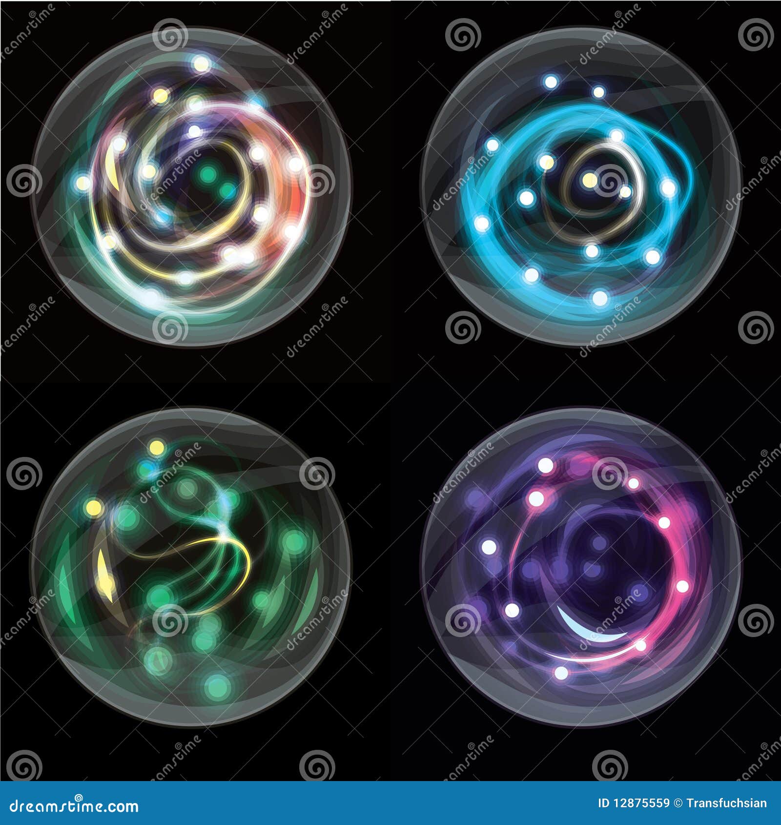 Collection of Transparent Glass Orbs with Glowing Stock Vector ...