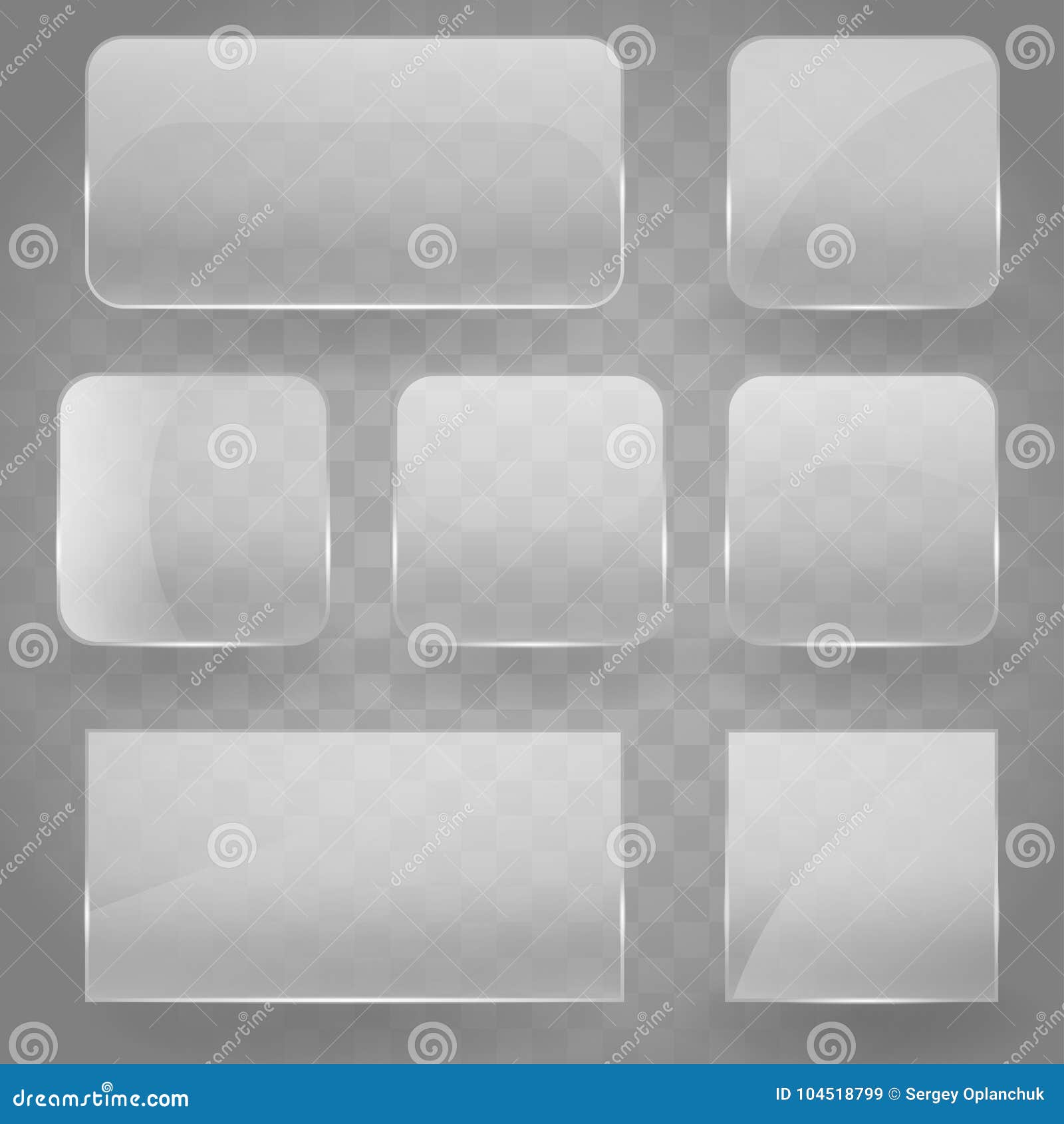 Collection of Transparent Reflecting Square Glass Banners with Rounded ...