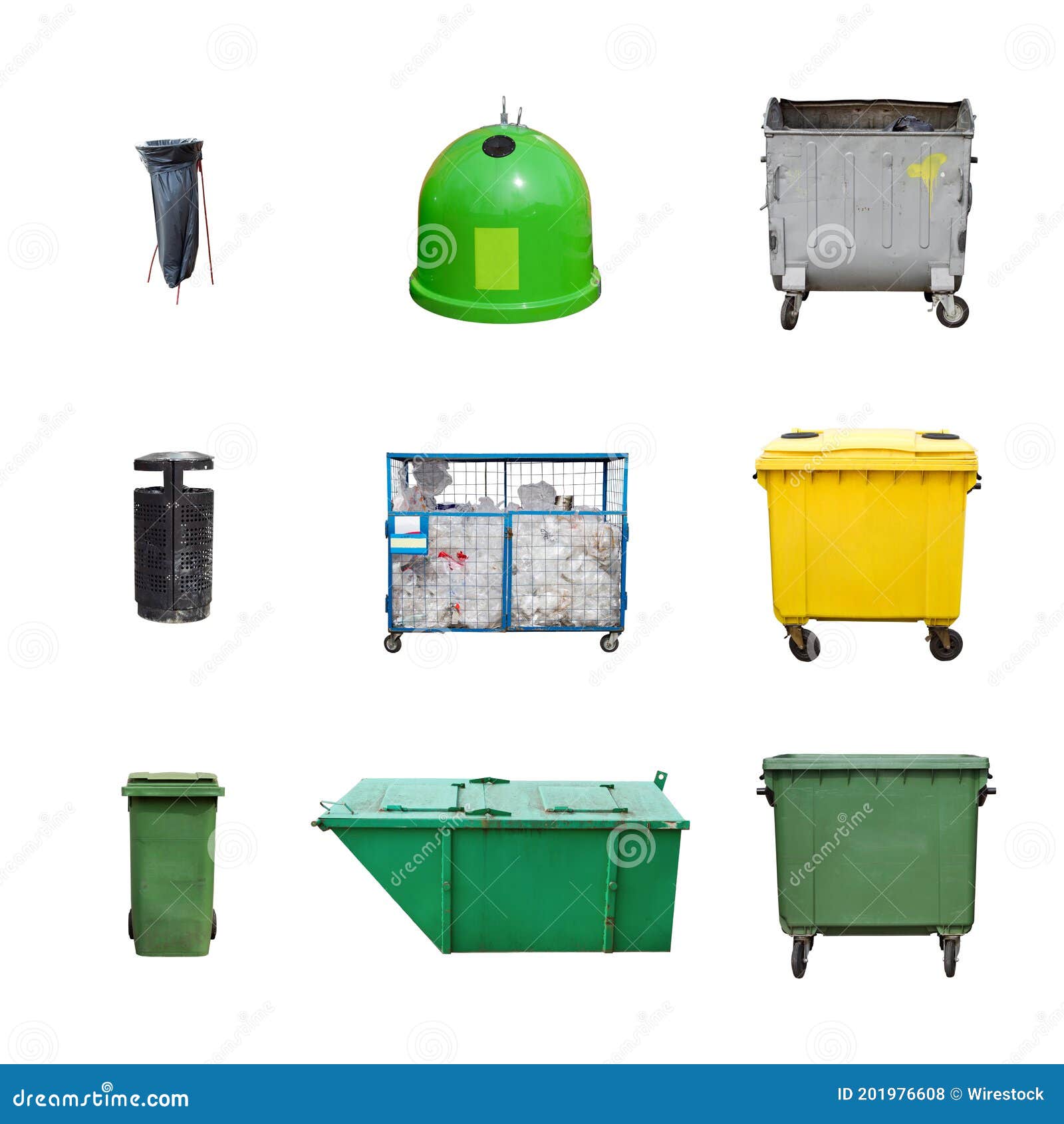 Collection of Trash Containers Isolated on White Background Stock Photo ...