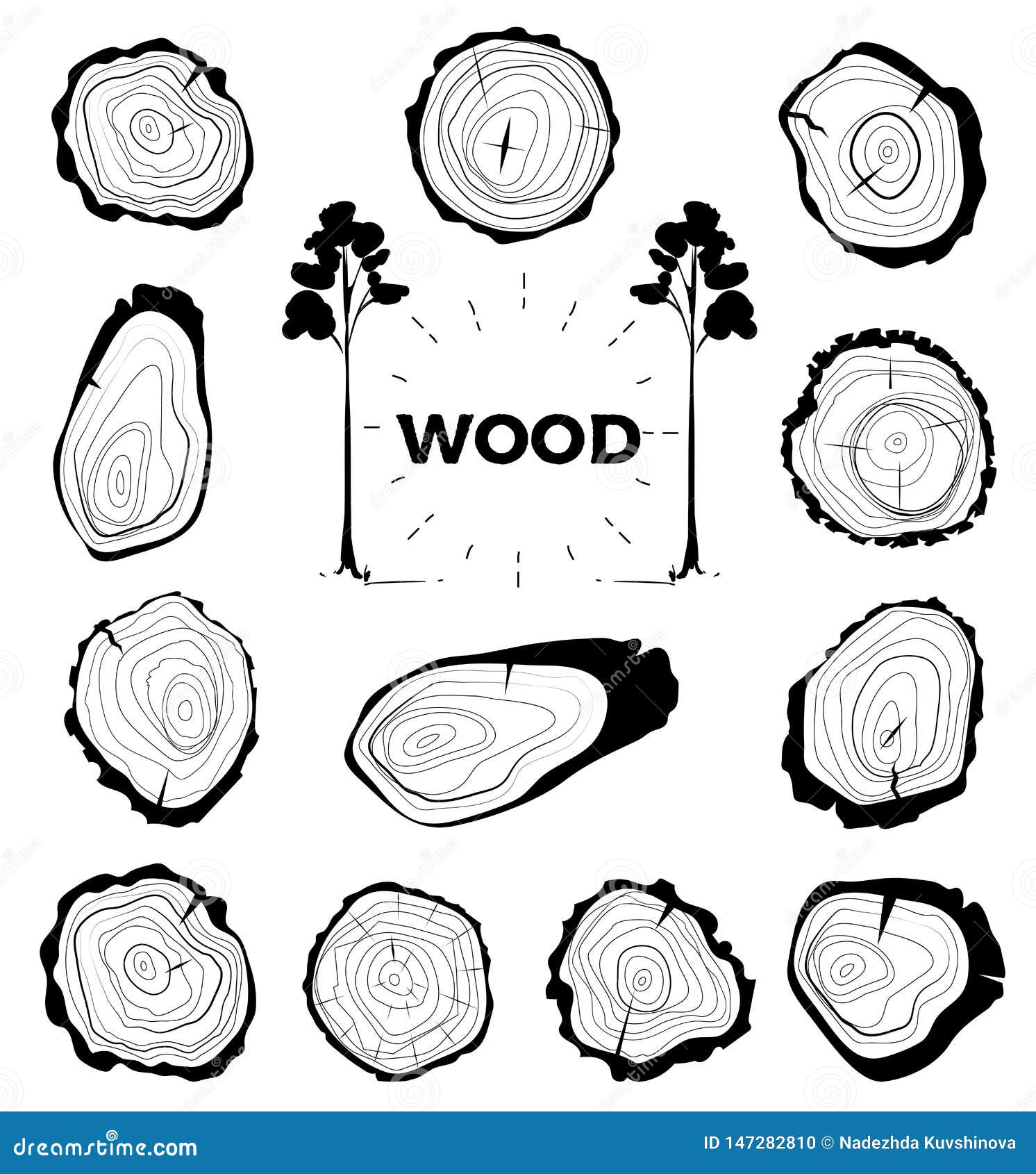 Collection Of Tree-rings. Set A Cross Section Of The Trunk With Tree ...