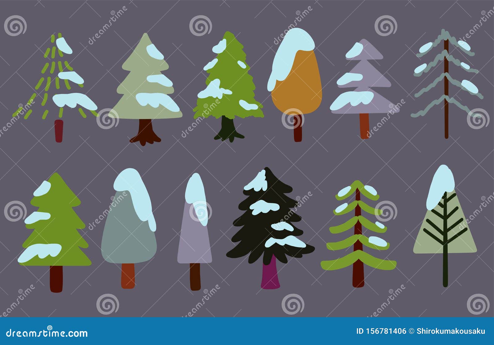 Collection of Trees in Dark Colors Stock Vector - Illustration of ...