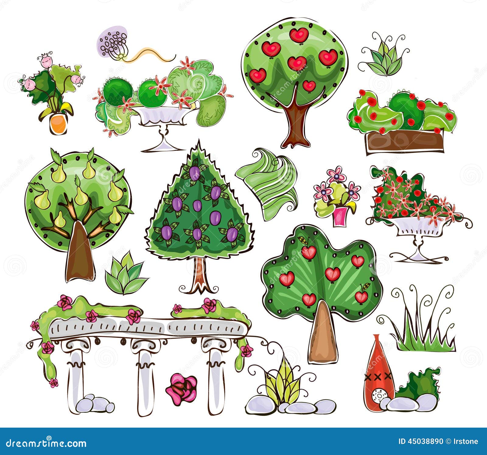 Collection of Trees, Grass and Garden Things Stock Illustration ...