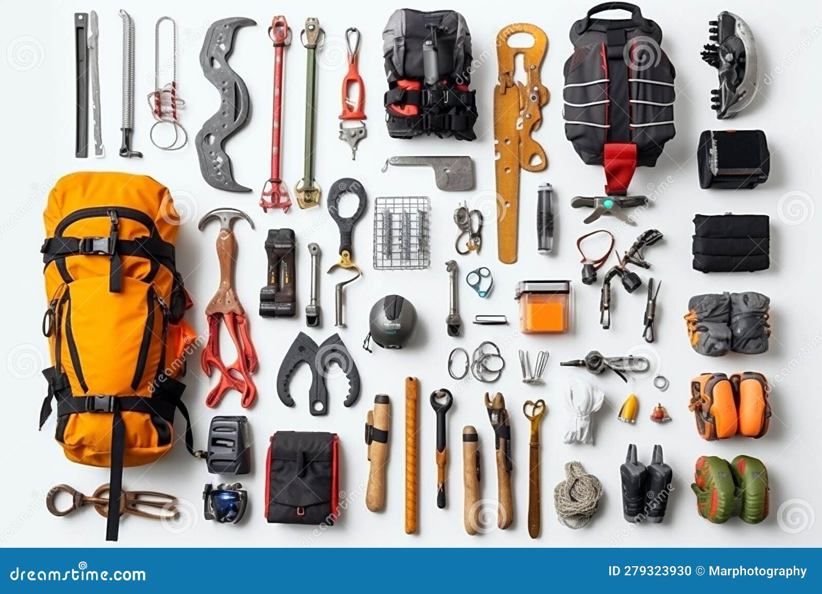 Collection of Trek and Climb Tools Organized on a White Background ...
