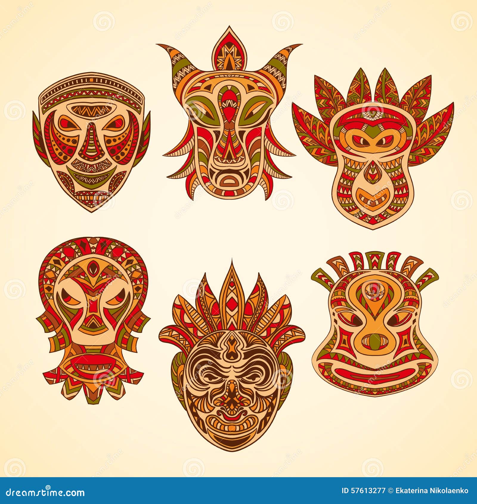 Tribal Mask, Carved Wooden Statue Cartoon Vector Illustration ...