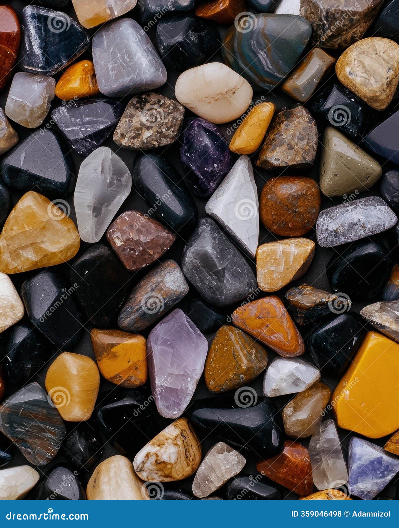 Collection Of Tumbled Gemstones And Crystals On A Marble Background ...