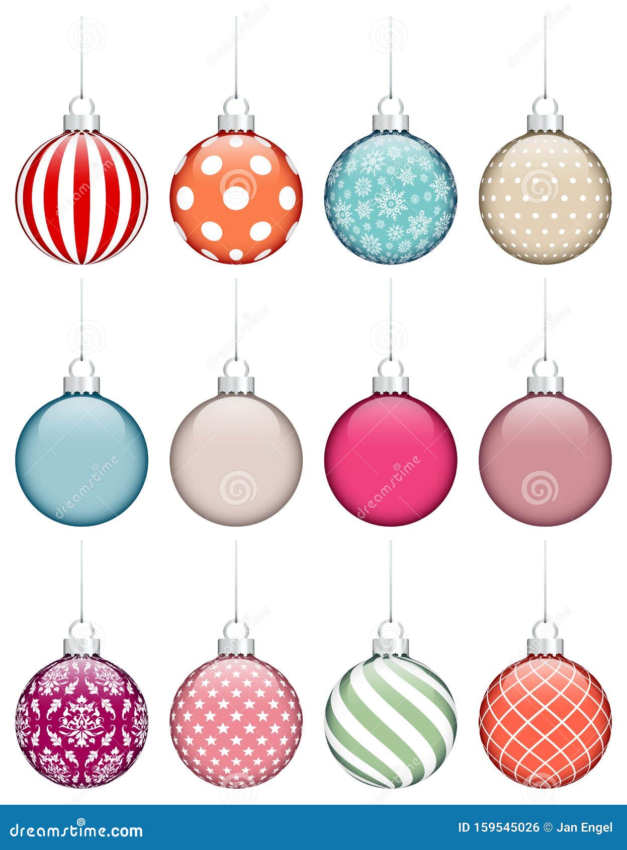 Set of Twelve Different Christmas Baubles Pattern Retro Colors Stock ...