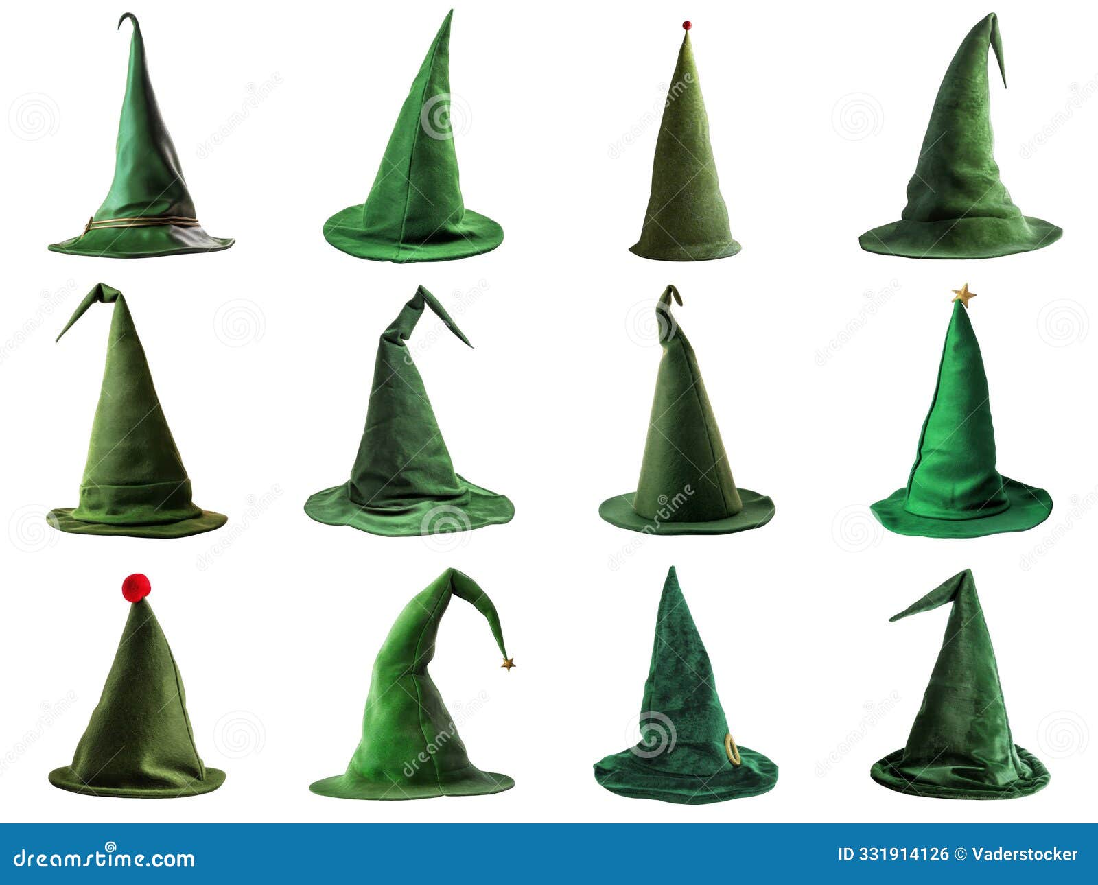 A Collection of Twelve Green Wizard Hats with Variations in Design ...